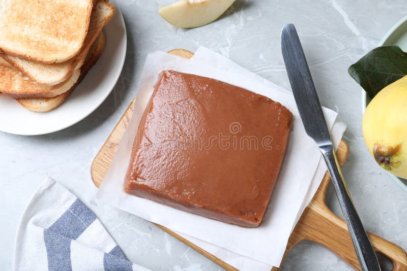 Fresh Quince Paste Served on Light Grey Marble Table, Flat Lay Stock ...