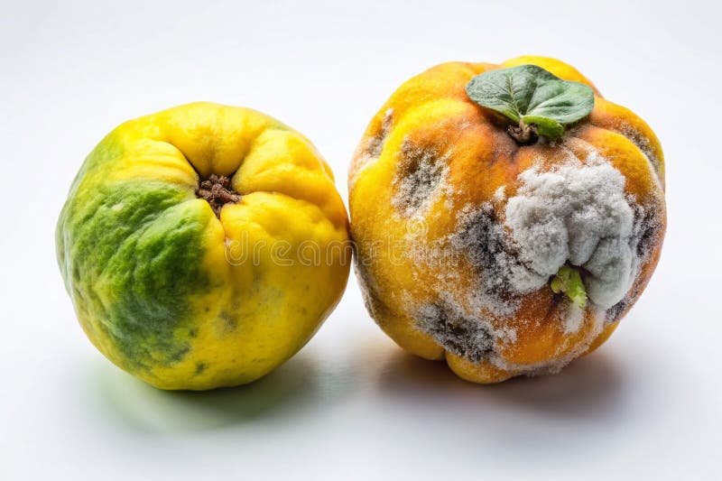 Fresh Quince Vs Spoiled Quince an Aerial View Comparison for Perfect Fruit Selection Stock ...