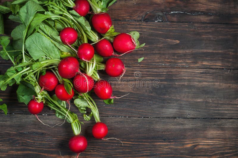 Fresh Radish on Old Wooden Table. Radish Background Stock Image - Image ...