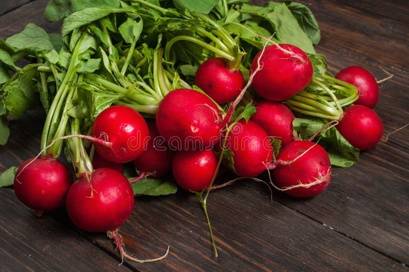 Fresh Radish on Old Wooden Table. Radish Background. Rustic Style Stock ...
