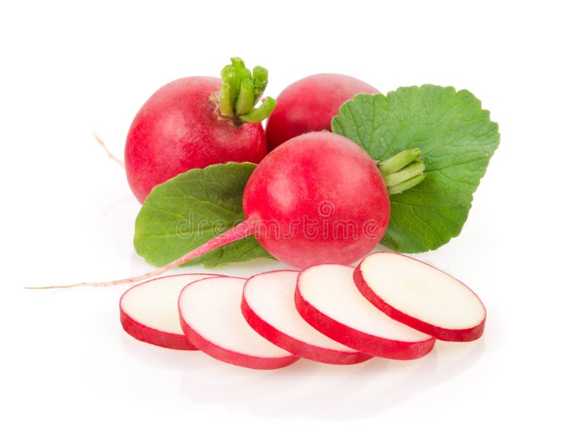 Fresh Radishes with Green Leaves Stock Photo - Image of white ...