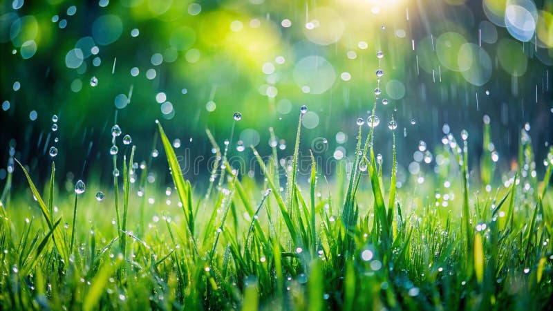 Fresh rain-soaked lawn stock illustration. Illustration of scene ...