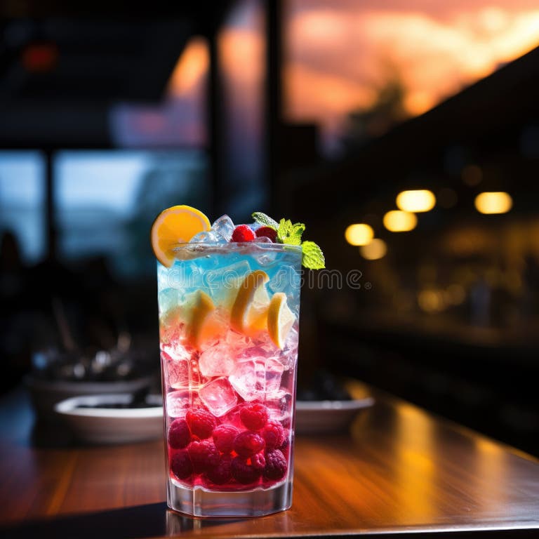 Fresh Rainbow Transparent Cocktail with Raspberry and Citrus Stock ...