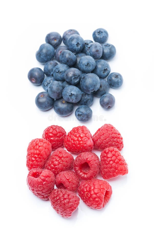 Fresh Raspberries and Blueberries, Top View, Isolated Stock Image ...
