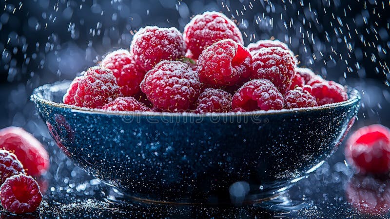 Fresh Raspberries in Bowl, Water Splash Stock Image - Image of vegan ...