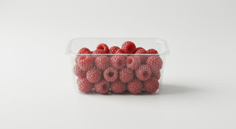 Fresh Raspberries in Clear Plastic Container on White Background Still ...