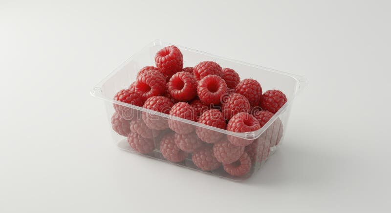 Fresh Raspberries in Clear Plastic Container on White Background Still ...