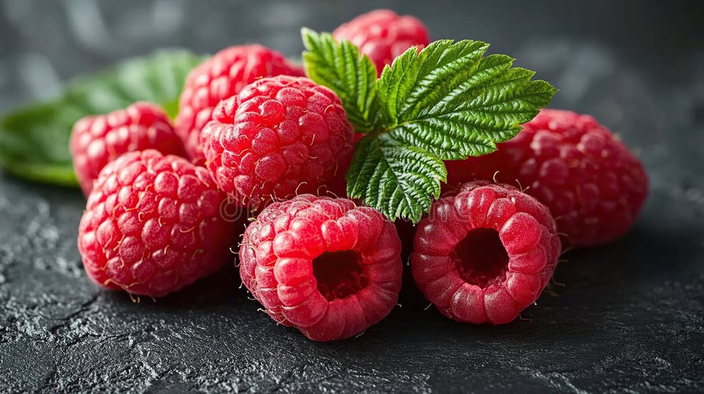 Fresh Raspberries on Dark Stone Stock Illustration - Illustration of ...