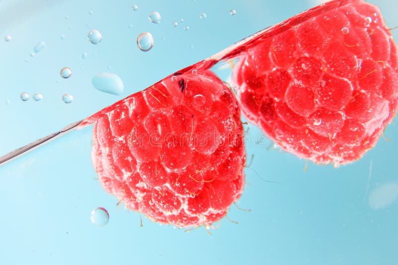 Fresh Raspberries Falling in Water Stock Photo - Image of natural ...