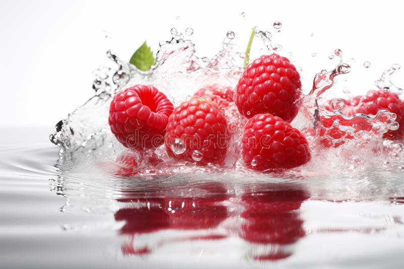 Fresh Raspberries Falling in Water Stock Illustration - Illustration of ...