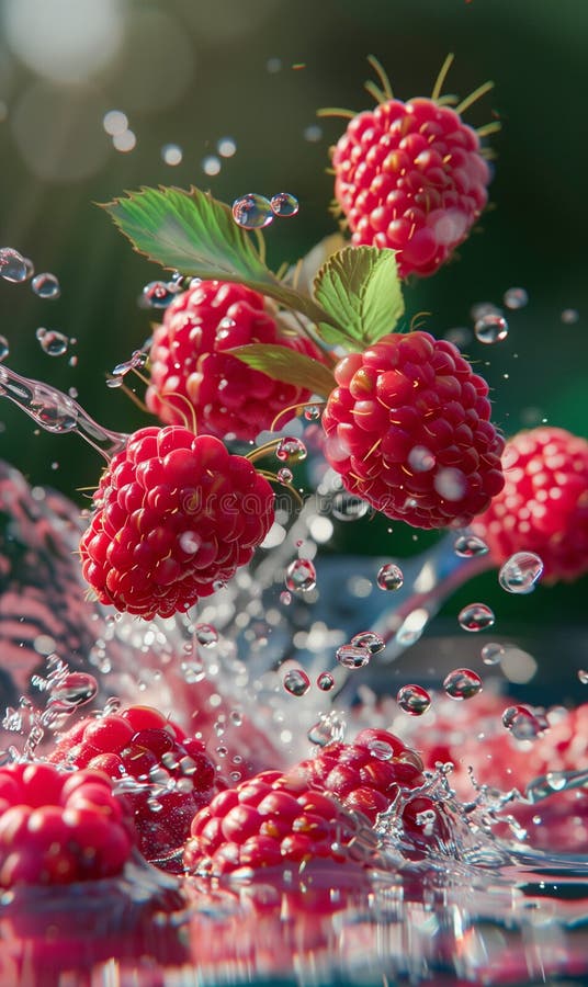 Fresh Raspberries Falling in Water. Vertical Layout Stock Illustration ...
