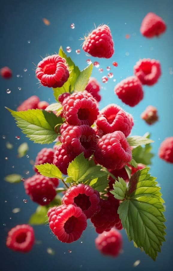 Fresh Raspberries Flying Isolated on Daylight Background Stock ...