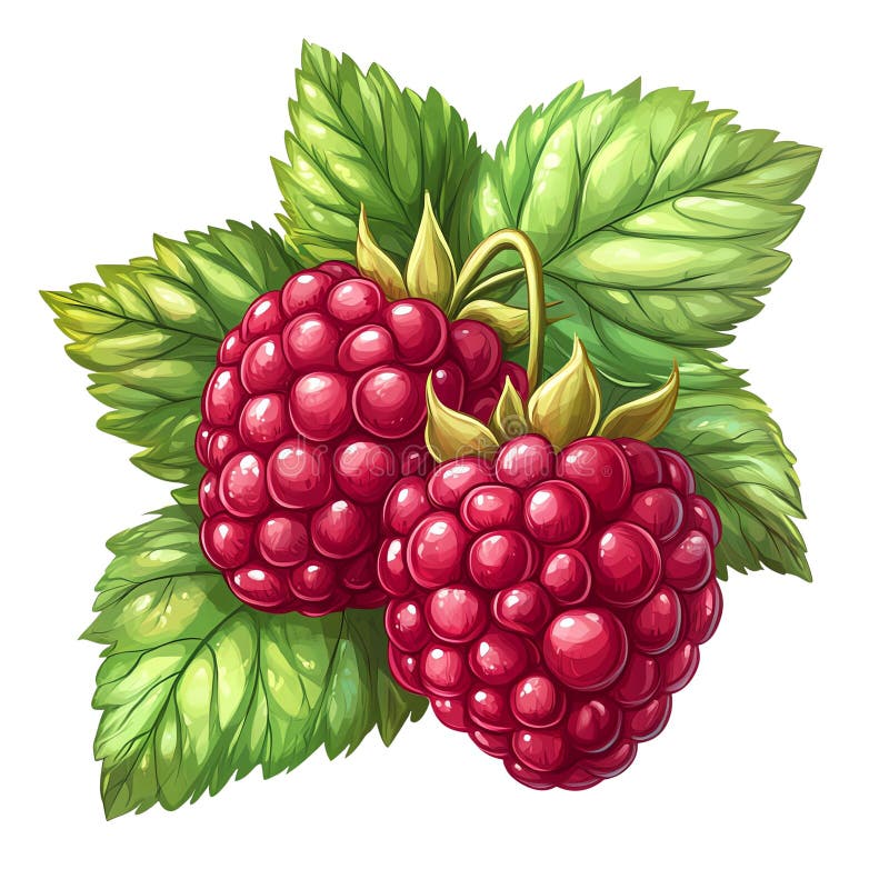 Fresh Raspberries with Green Leaves Isolated on White Background Stock ...