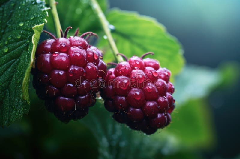 Fresh Raspberries Growing on a Green Stem Stock Image - Image of ...