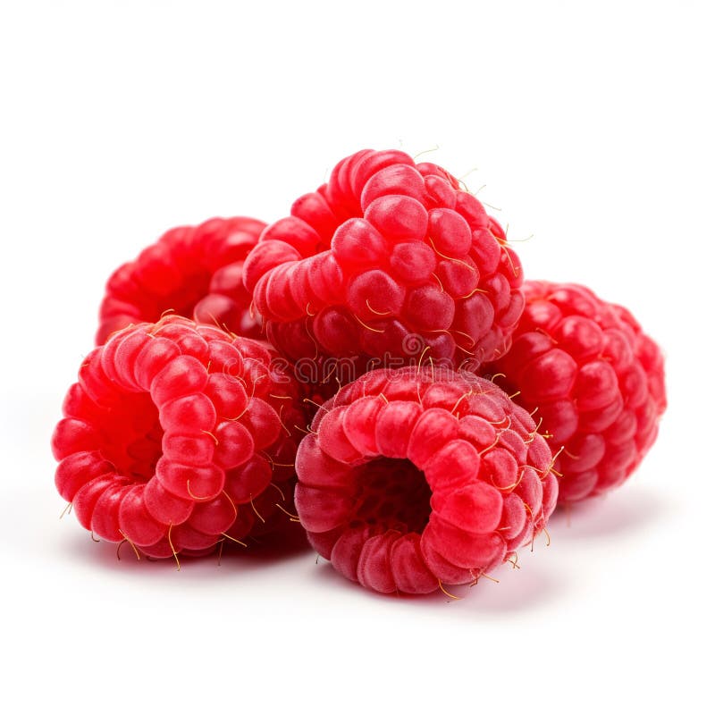 Fresh Raspberries Macro on White Background, AI Generated Stock ...