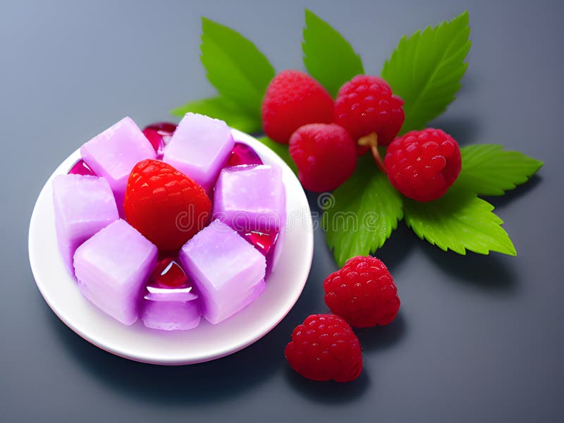 Fresh Raspberries and Mint on a Blue Background , AI Generated Stock ...