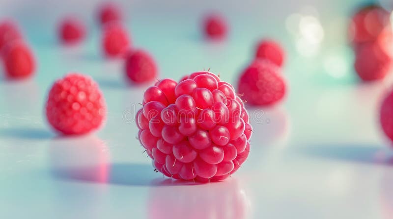 Fresh Raspberries Scattered on a Reflective Surface during Daylight ...