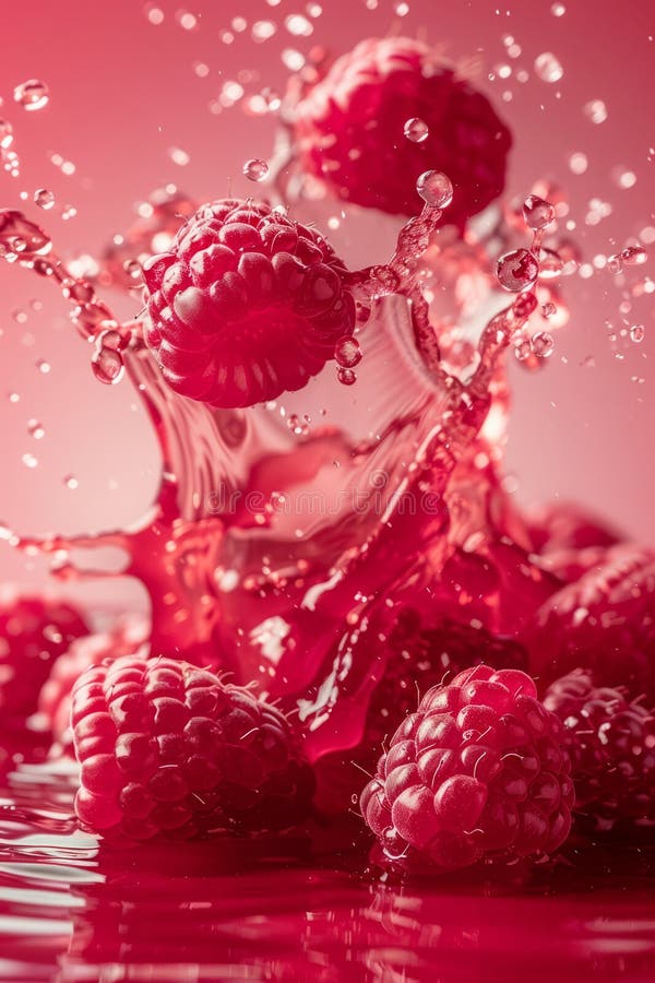 Fresh Raspberries Splashed in Water with Vibrant Backdrop Stock Photo ...