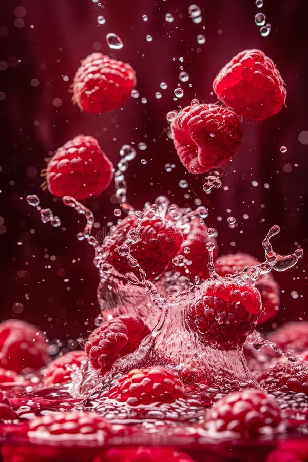 Fresh Raspberries Splashed in Water with Vibrant Backdrop Stock Photo ...