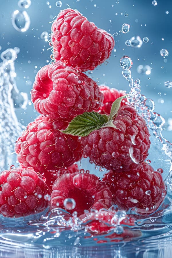Fresh Raspberries Splashed in Water with Vibrant Backdrop Stock Photo ...