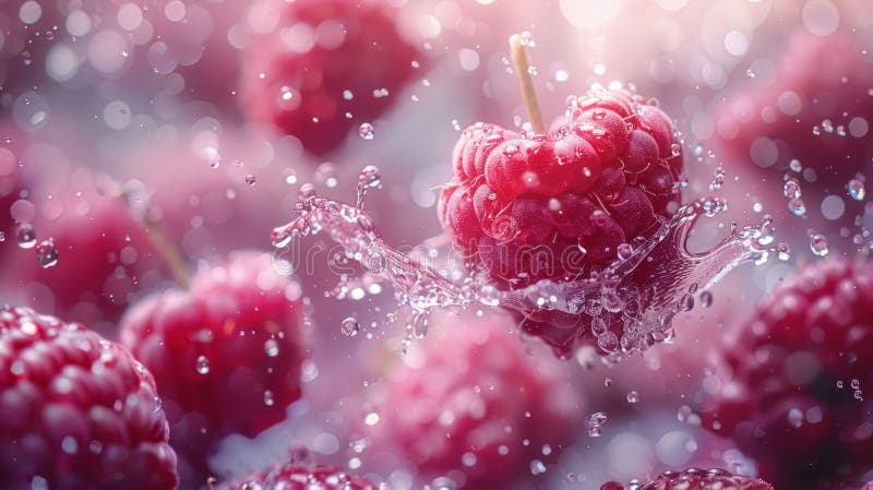 Fresh Raspberries Splashing in Water. Generative Ai Stock Illustration ...