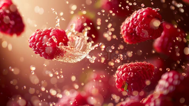 Fresh Raspberries Splashing in Water. Generative Ai Stock Illustration ...