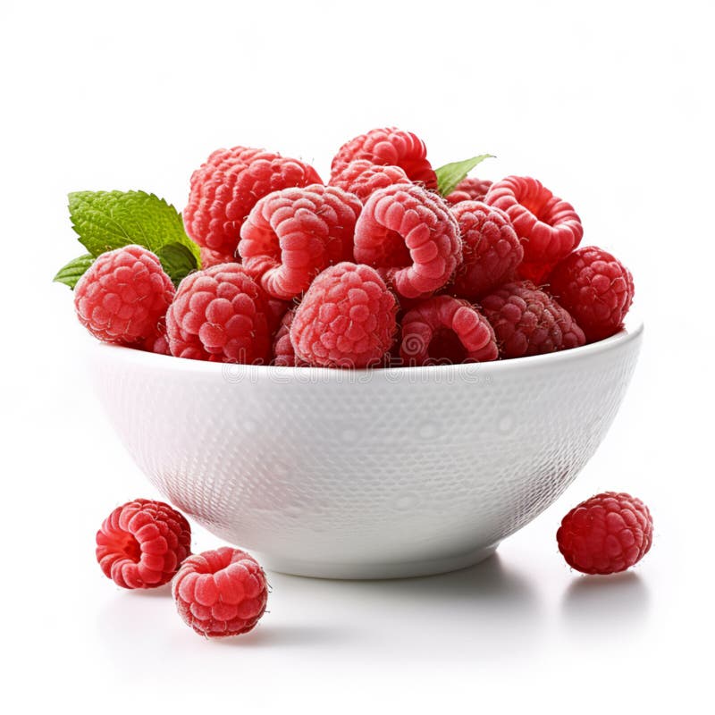 Fresh Raspberries in a White Ceramic Bowl, AI Generative. Stock ...