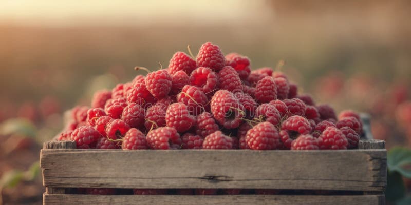 Fresh Raspberries in Wooden Crate at Farm Stock Photo - Image of farm ...