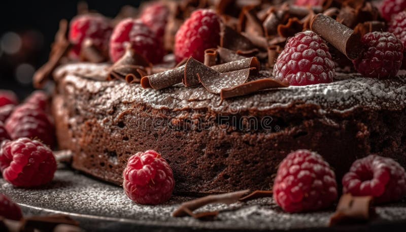 Fresh Raspberry Brownie Slice, Chocolate Decoration Indulgence ...