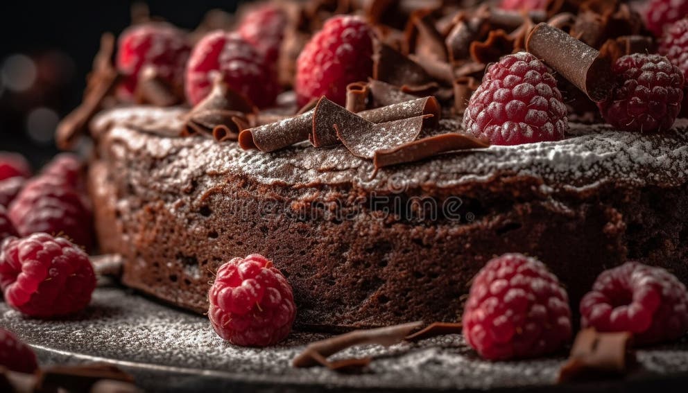 Fresh Raspberry Brownie Slice, Chocolate Decoration Indulgence ...