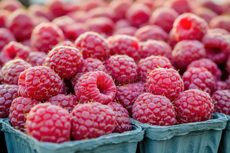 Fresh Raspberry Bunch with Bright Green Stems and Juicy Fruit Stock ...