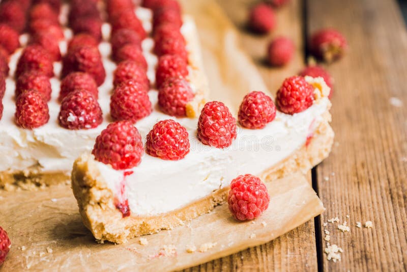 Fresh Raspberry Cheesecake on the Rustic Background Stock Photo - Image ...