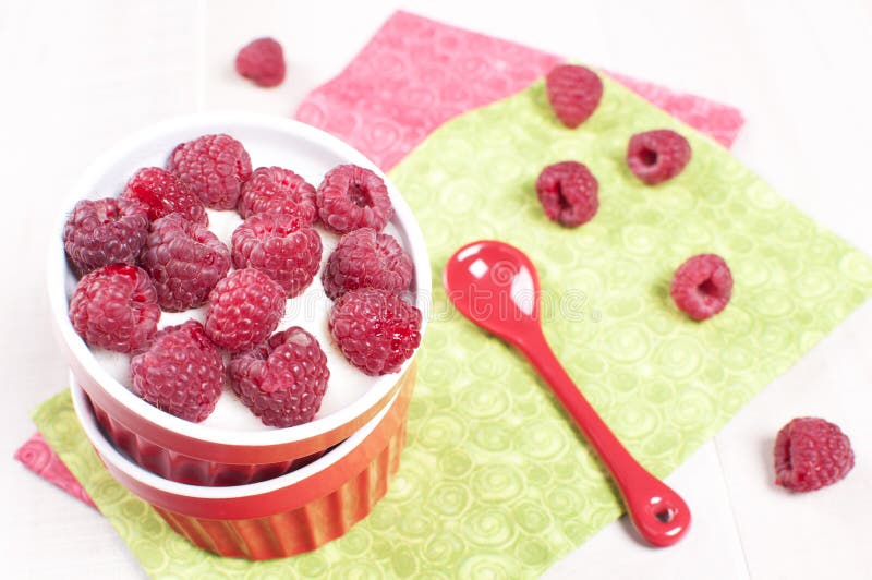 Fresh Raspberry with Cream or Yogurt Dessert Stock Photo - Image of ...