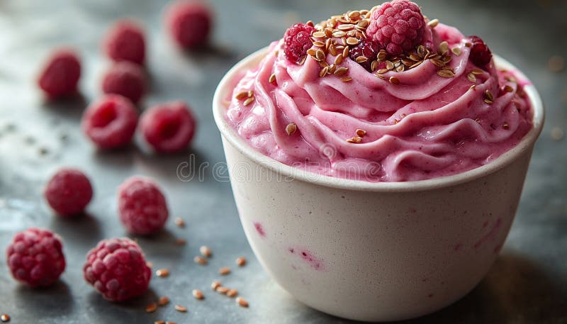 Fresh Raspberry Dessert on Gourmet Yogurt Bowl Table Generated by AI ...