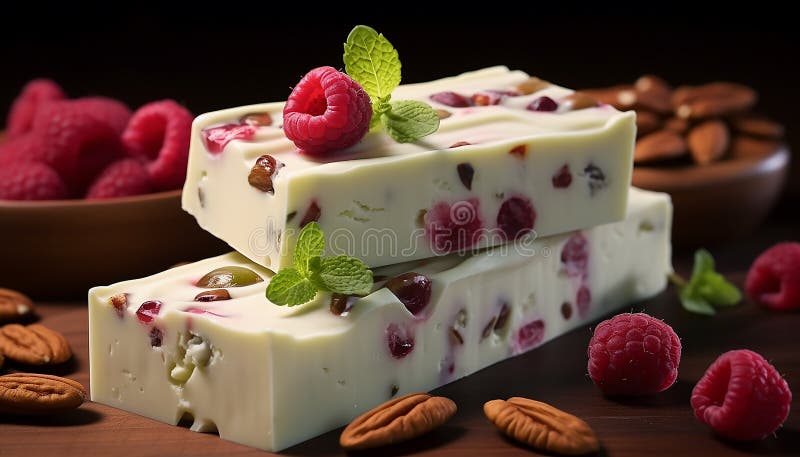 Fresh Raspberry Dessert on Wooden Table, Indulgent Gourmet Sweetness ...