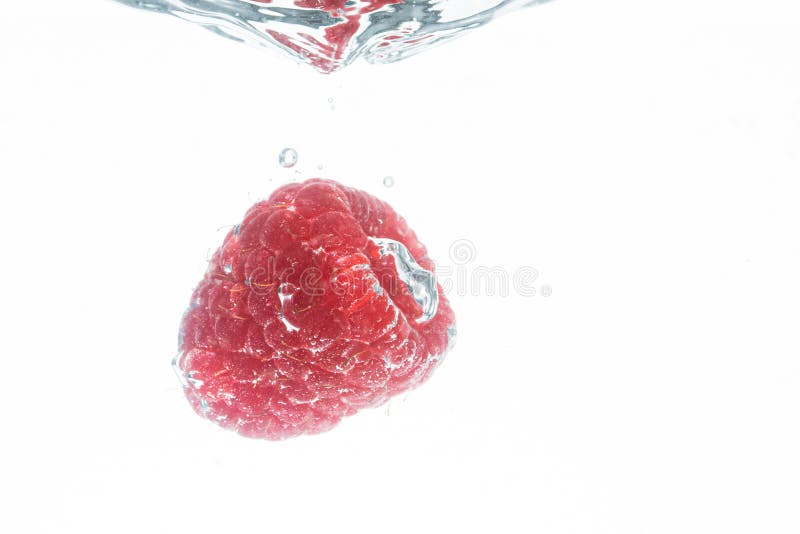 Fresh Raspberry Falling in Water Isolated on White Background . Healthy ...