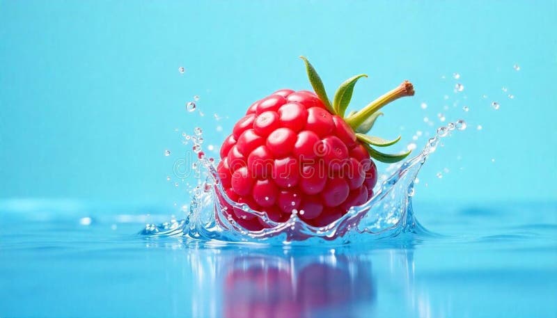 Fresh Raspberry Falls into Water Creating a Splash Effect Stock ...