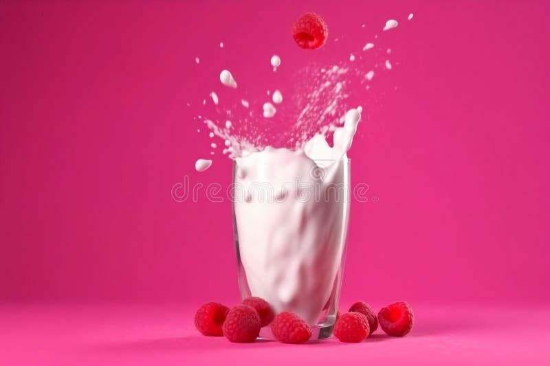 Fresh Raspberry Falls into Yogurt. Generative AI Stock Illustration ...