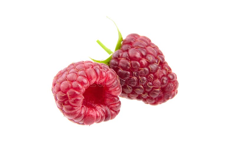 Fresh Raspberry Fruit Isolated on White Background. Two Red Sweet ...