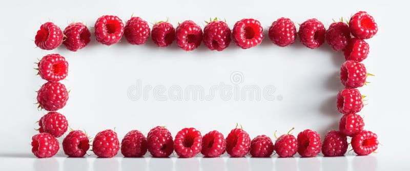Fresh Raspberry Fruit on White. Top View, Copy Space for Text Stock ...