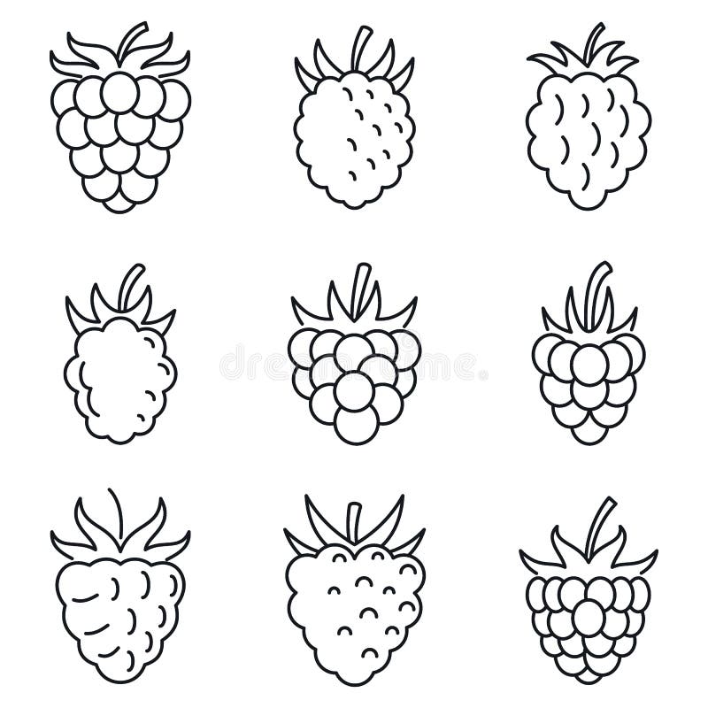 Fresh Raspberry Icons Set, Outline Style Stock Vector - Illustration of ...