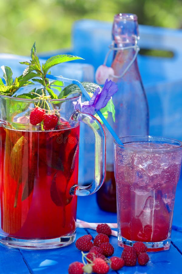 Fresh Raspberry Juice with Mint and Lemon Stock Image - Image of bright ...