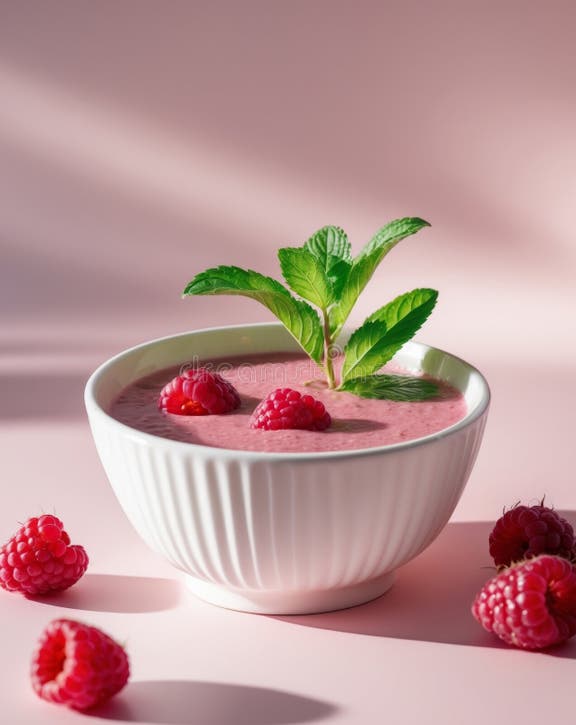 Fresh Raspberry Mint Smoothie in Bowl on Pink Background Stock Image ...