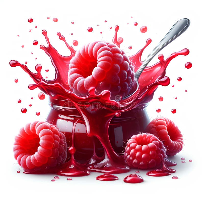 Fresh Raspberry with Raspberry Jam Splash Isolated on White Background ...