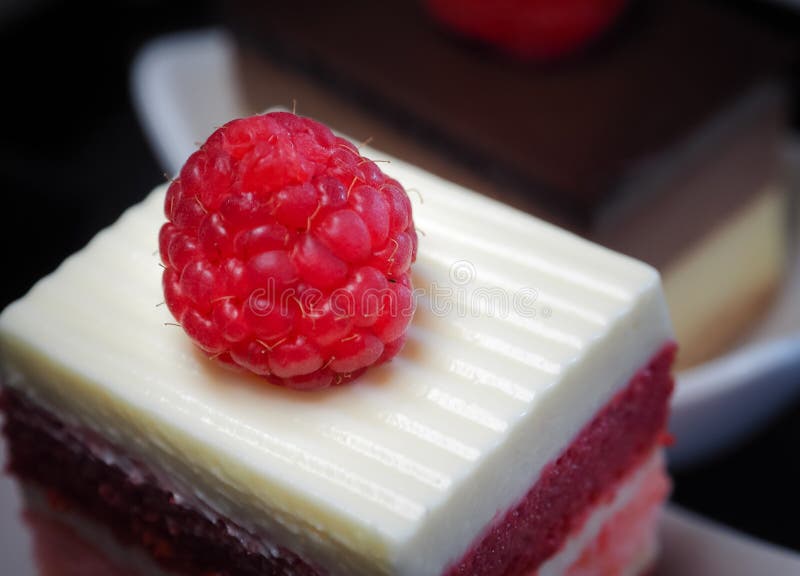 Fresh Raspberry on Red Velvet Cake Stock Photo - Image of homemade ...