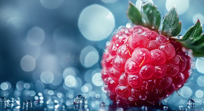 Fresh Raspberry Green Leaves Water Droplets Reflective Surface Stock ...