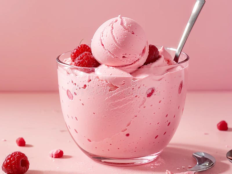 Fresh Raspberry Style Ice Cream?pink Background Stock Illustration ...