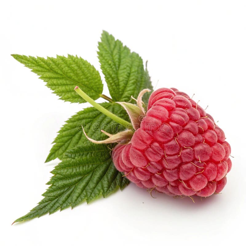 Fresh Raspberry with Leaves Isolated on White Background Stock ...