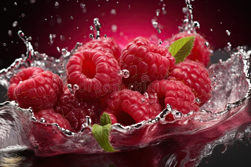 Fresh Raspberry with Water Splash Stock Image - Image of dessert ...