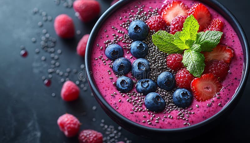 Fresh Raspberry Yogurt Bowl, Healthy Gourmet Summer Snack Generated by ...